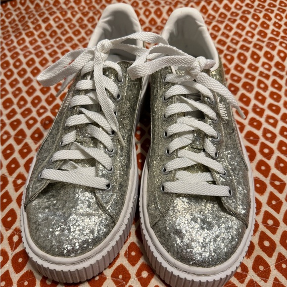 Puma | Shoes | Puma Basket Silver Glitter Platform Shoes | Poshmark